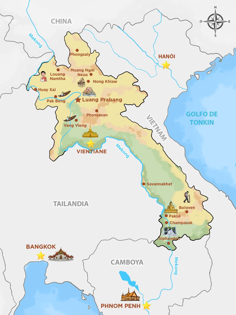 Mapa turístico de Laos: 3 regiones y sus mejores atractivos